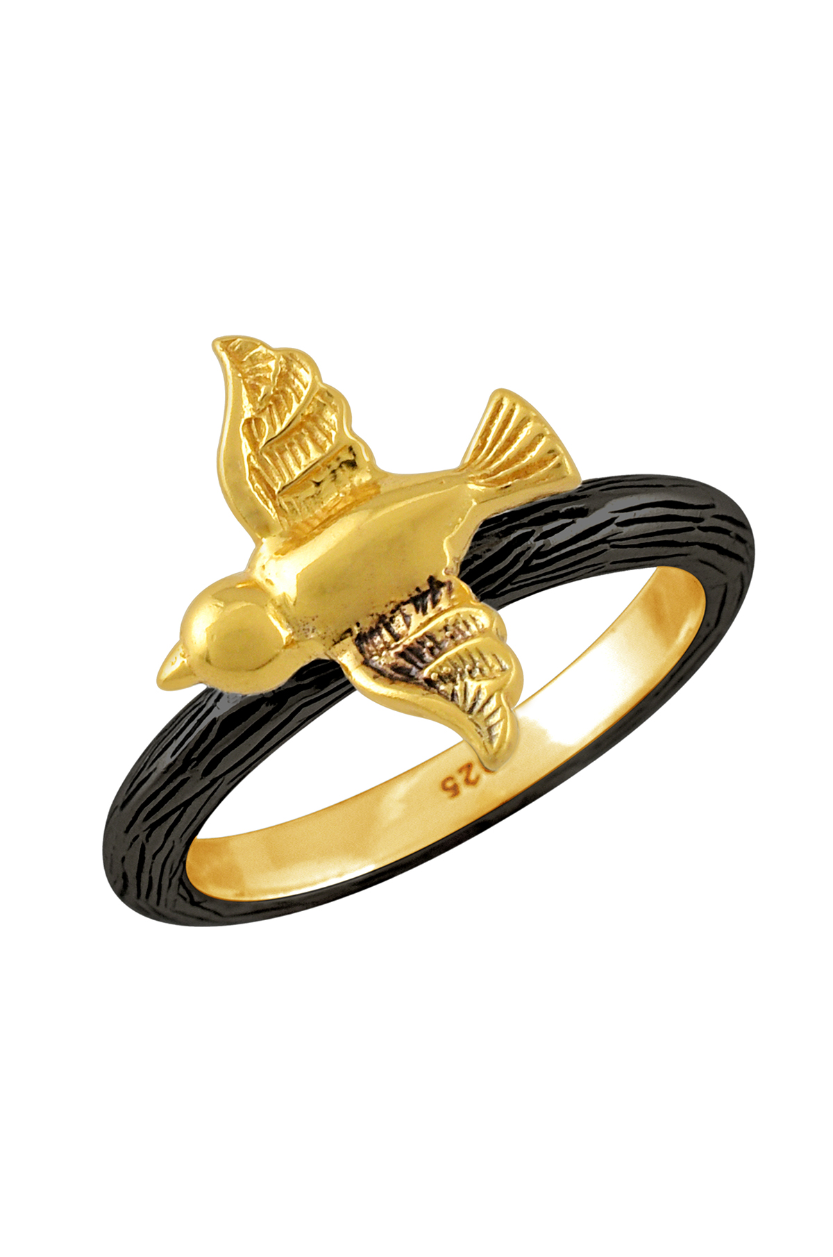 Silver Dual Tone Textured Bird Ring