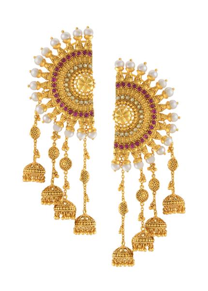 Silver Gold Plated Chakra Jhumki Ear Cuffs