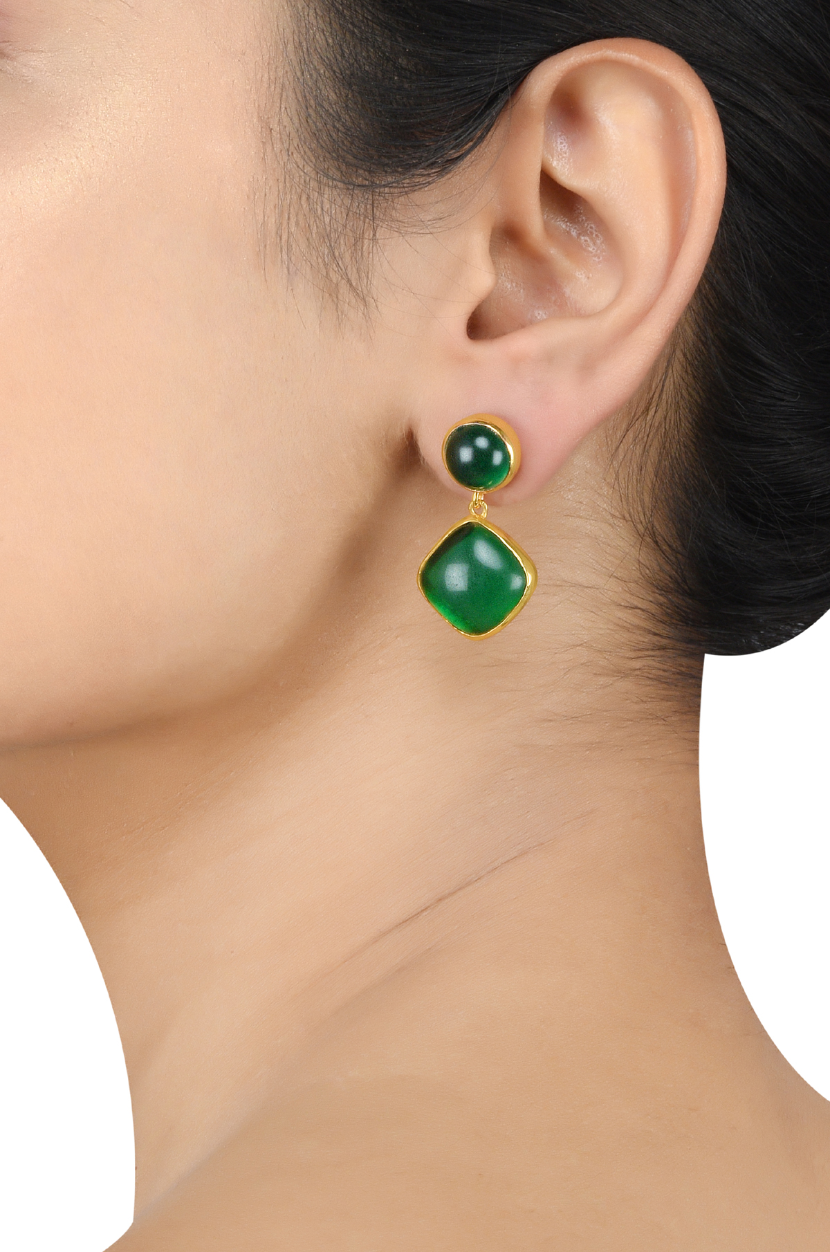 Gold Plated Green Glass Earrings