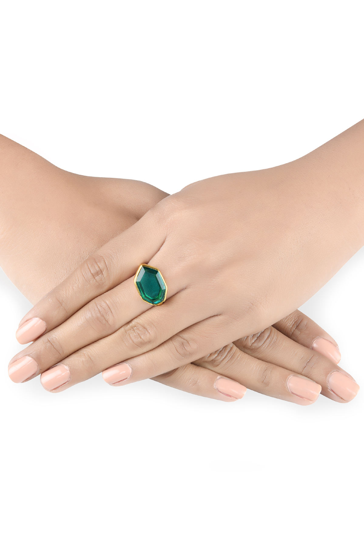 Gold Plated Green Glass Abstract Ring