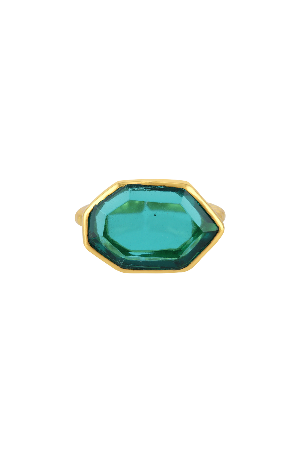Gold Plated Green Glass Abstract Ring