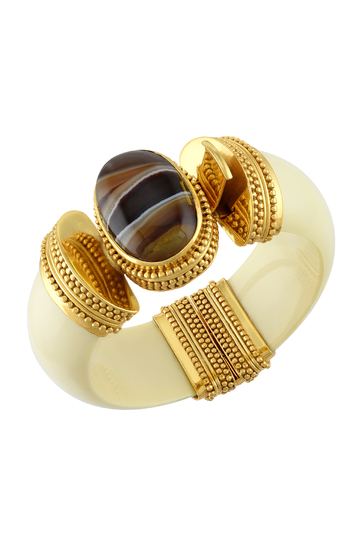 Gold Plated Glass Agate Bangle