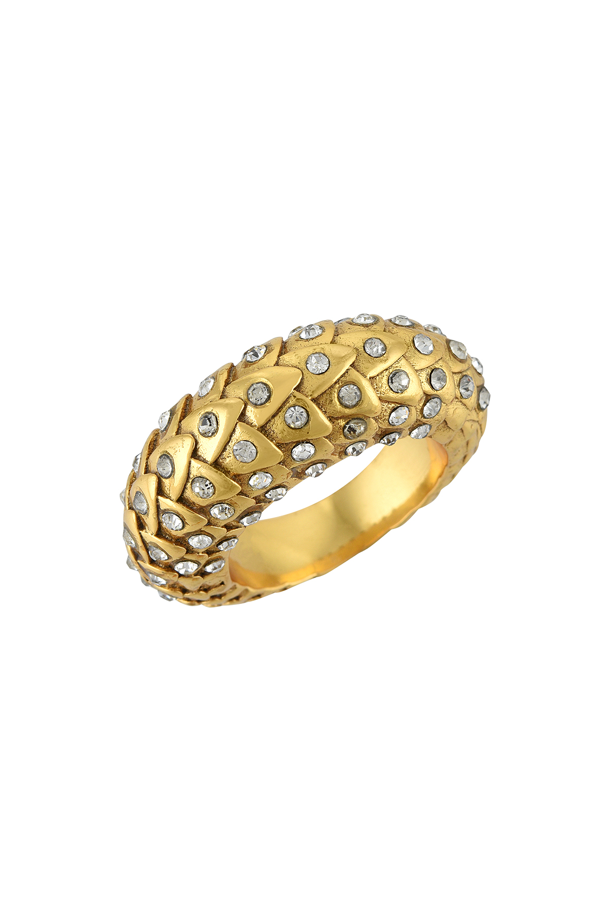 Gold Plated Textured White Zircon Ring