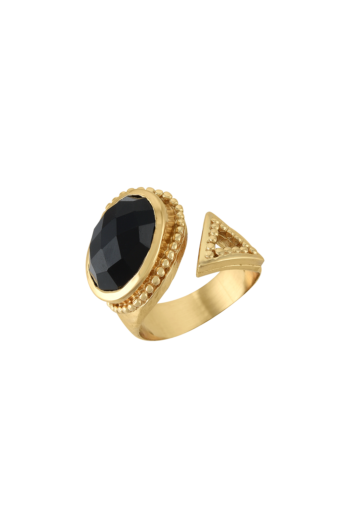 Gold Plated Oval Triangle Black Onyx Ring